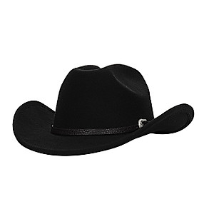 Classic-Women-Men-Western-Cowboy-Hat-Cowgirl-Hat-Wide-Brim-Outdoor-Fedora-Hat with Buckle-Belt Black