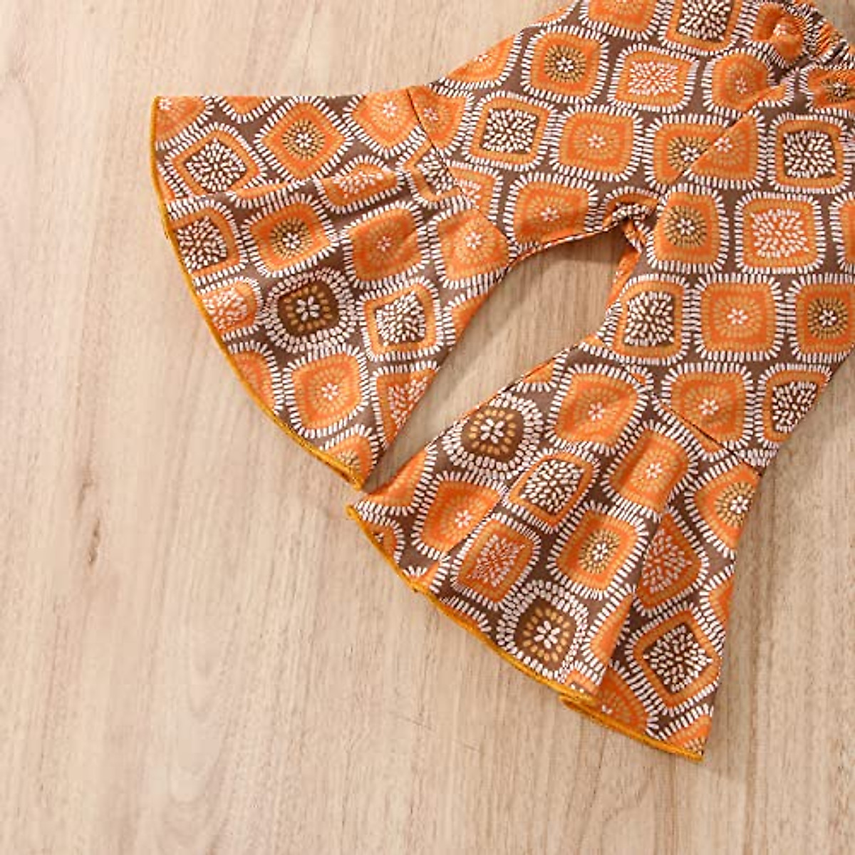 Toddler Baby Girl Summer Clothes Flower Halter Crop Top Rainbow Flared Pants Bell Bottoms Cute Boho Birthday Outfit (Khaki Boho, 6-12 Months)