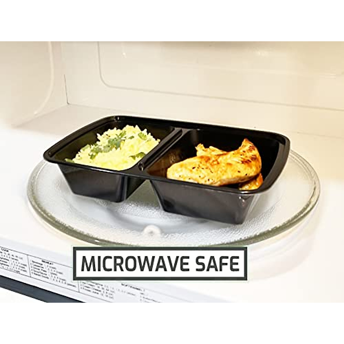 Sunrise Pak [150 Sets] 2 Compartment Meal Prep Containers, 28oz Black Plastic Containers, To Go Container, Bento Box, Lunch Box, Food Storage Container, BPA Free, Reusable (SR222B)