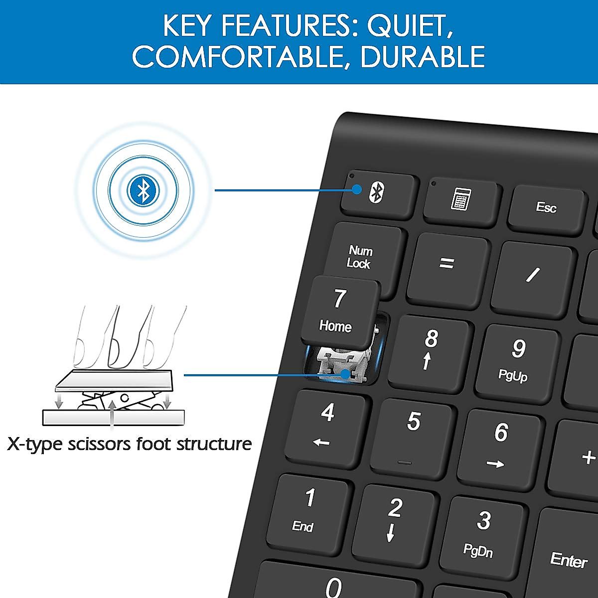 Foloda Bluetooth Wireless Number Pads, Numeric Keypad 22 Keys Portable Financial Accounting 10 Keys Number Keyboard Extensions for Laptop, PC, Desktop, Surface Pro, Notebook