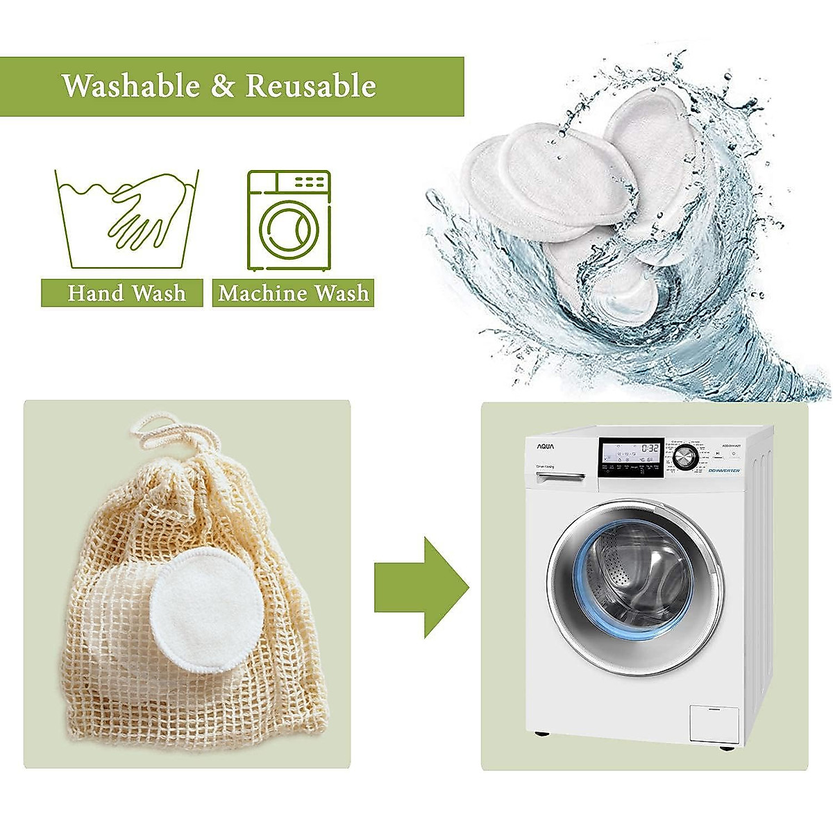 Reusable Cotton Pads Face Pack - Washable Makeup Remover Laundry Bag Skincare Cleaning Bamboo Cloth Rounds Facial Wipes Eye Lip