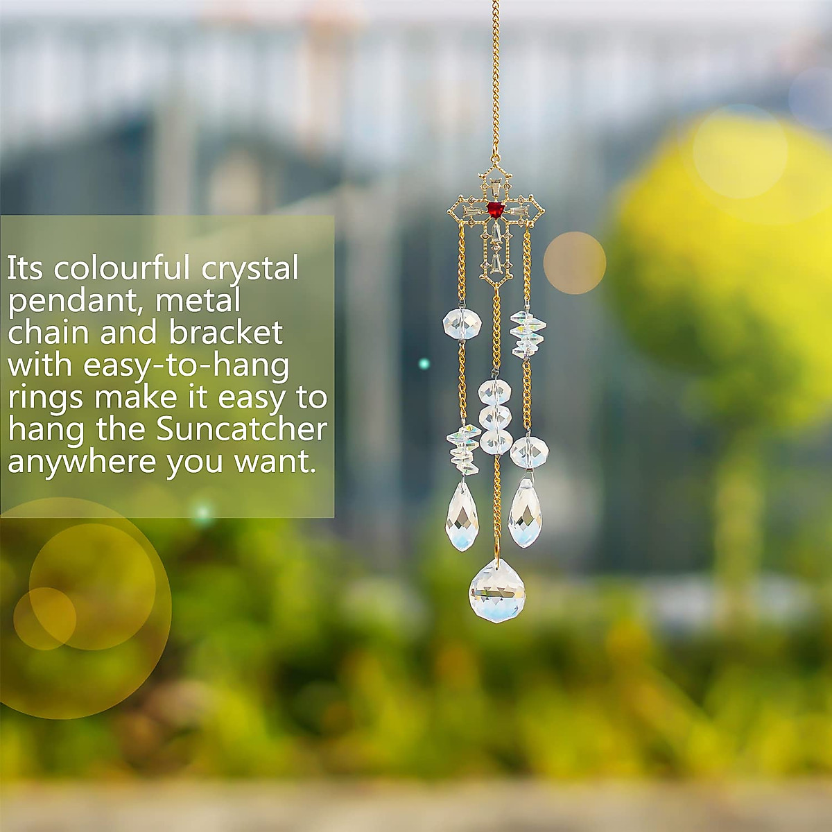 Window Hanging Crystals Suncatcher, Rainbow Prisms for Crystals, Glass Cross Shape Rhinestones Chandelier Wind Chime for Window