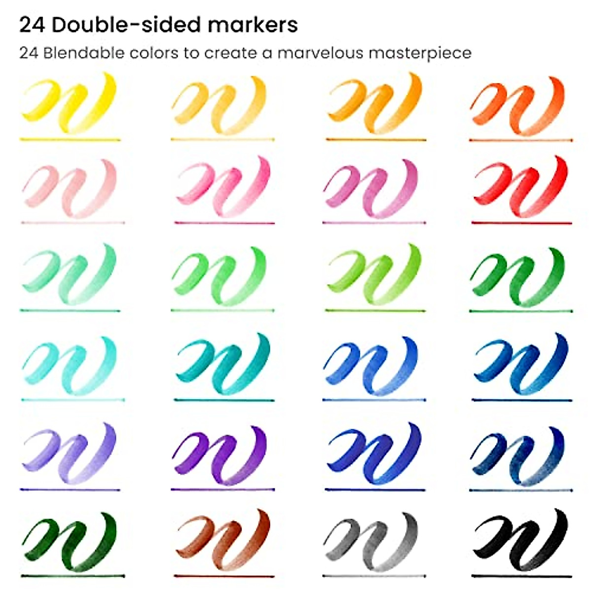 ARTEZA Kids Dual Tip Washable Markers, 24 Bright Colors, Marker Pens with Ultra Fine and Brush Tip, School Supplies for Kids Ages 3 and Up