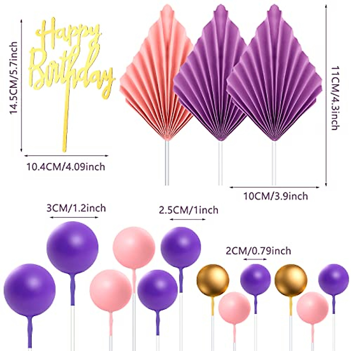99 Pcs Purple Pink Cake Decorations Ball Butterfly Palm Leaves Flowers Happy Birthday Cake Topper Boho Cake Decorations Purple Pink Party Supplies for Wedding Baby Shower Birthday