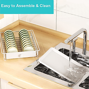 2 Tier Dish Drying Rack for Kitchen Counter, LUNASEA Dish Rack with Drainboard, Black Dish Drainer Set with Anti-Slip Suction Cups, Large Capacity Dish Strainers for Kitchen Countertop Saving Space