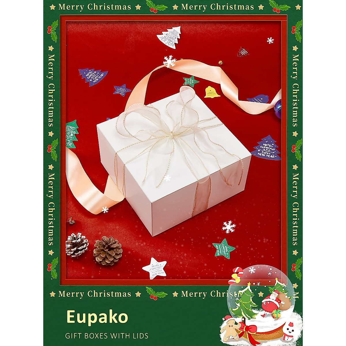 Eupako White Gift Boxes 8x8x4 10 Pack, Kraft Paper Gift Boxes with Lids for Bridesmaid Proposal Gifts, Wedding, Birthday, Crafting, Graduation, Holiday, Christmas