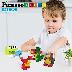 PicassoTiles 1250 PCs Educational Building Block Tiles Set Creative Shapes to Enhance Imaginative Play Unique Set to Characters and Numbers Learning STEM Toys Washable for Learning Education Ages 3+