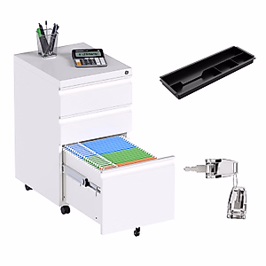 Aobabo Metal 3 Drawer Mobile File Cabinet with Lock, Under Desk Metal Filing Cabinet, 23.6''H A4/Legal/Letter Size Storage Cabinet, Fully Assembled