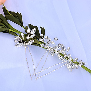 Bridal Hair Accessories, Beusoulover 3pcs Crystal Wedding Hair Pieces, Handmade Rhinestone Bridal Hair Pin for Women, Girls, Bridesmaids (Silver)