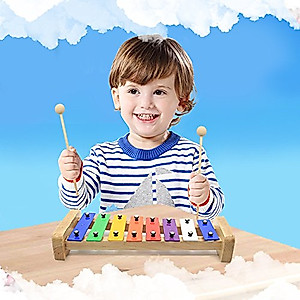 CeleMoon 15 Tone Natural Wooden Xylophone for Kids Toddler with Multi-Colored Metal Bars, Music Instrument for Preschool Educational Learning Toys for Children Boys Girls