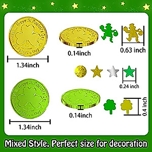Cerlaza St. Patrick's Day Decorations Shamrocks Table Foil Confetti, 3 Pack Mix Styled Small Clover, Glitter Gold Dots, Hat Demon St Patricks Day Accessories with 30 pcs Shamrock Plastic Green and Gold Clover Lucky Coins