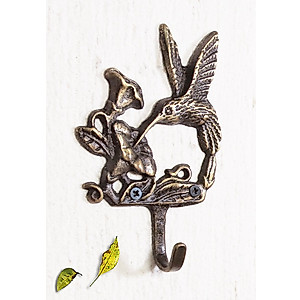 Decorative Brass Hummingbird Wall Hook - Set of 5 Pieces