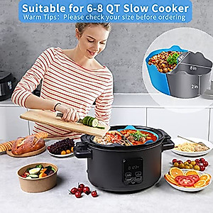 Slow Cooker Liners for Crockpot Crock Pot 6-8 QT, Reusable Silicone Slow Cooker Divider Liner large Size for 6-8 Quart Oval Slow Cooker,Crock Pot Divider Insert, Dishwasher Safe, BPA Free(Blue +Red) (Blue +Gray)
