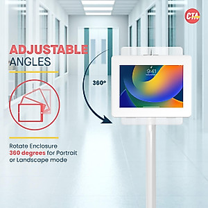 Anti-Theft Height Adjustable Kiosk Floor Stand CTA Secure Lockable Store Kiosk W/Height Adjustable Mechanism | for iPad 7/8/9 iPad Pro 11” Inch Samsung & Microsoft Tablets - White (PAD-PARAFDW)