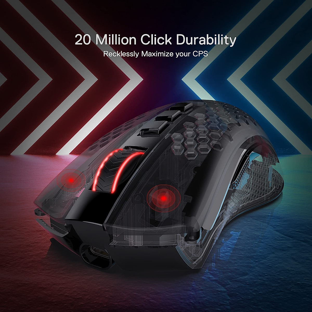 Redragon M808 Storm Pro Wireless Gaming Mouse, RGB Honeycomb Form - 16,000 DPI Optical Sensor - Programmable Macro Buttons - Precise Registration