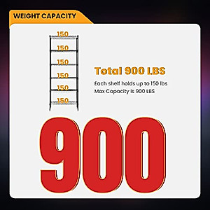 BestOffice Adjustable Wire Shelving Storage Shelves Heavy Duty Shelving Unit for Small Places Kitchen Garage (Black, 13" D x 23" W x 59" H)