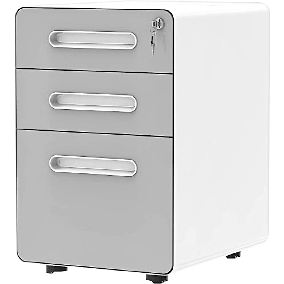 YITAHOME 3-Drawer Metal Mobile File Cabinet, Rolling Filing Cabinet with Lock, Filing Cabinet Under Desk fits Legal/A4 Size for Home/Office, Fully Assembled,White and Grey