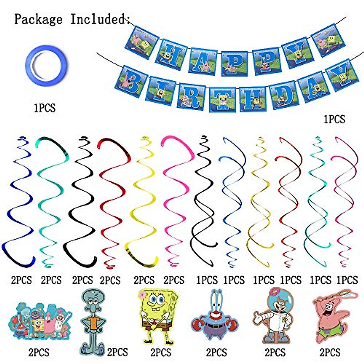 Spongebob Squarepants Birthday Party Supplies Decorations,31PCS Spongebob Squarepants Hanging Swirl Decorations with Spongebob Squarepants Banner