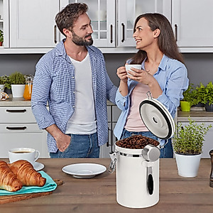 ShanSon Coffee Canister Airtight Coffee Container Stainless Steel Coffee Bean Storage Container with Scoop Coffee Canister for Beans Grounds Sugar Flour Tea Cereal,22OZ, White