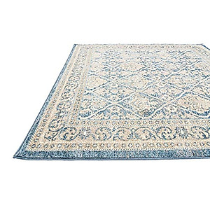Unique Loom Salzburg Collection Classic Traditional Medallion Design Oriental Inspired with Intricate Border Area Rug, 4 ft, Navy Blue/Light Brown