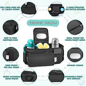 Baby Stroller Organizer - Stroller Caddy with Insulated Cup Holder attachment & Diaper Storage for On-The-Go Secure Straps, Detachable Bag, Pockets for Phone, Keys & Toys with Universal Design