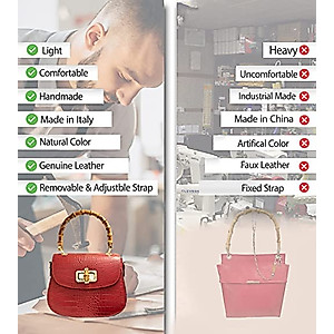 Women Handbag Leather Bamboo Top handle Crossbody bag Elegant Purse Evening bag Gift for Women Handmade Made in Italy (Mustard)