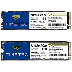 Timetec 1TBx2 (2 Pack) SSD NVMe PCIe Gen3x4 8Gb/s M.2 2280 3D NAND TLC 600TBW High Performance SLC Cache Read/Write Speed Up to 2,000/1,600 MB/s Internal Solid State Drive for PC Laptop and Desktop
