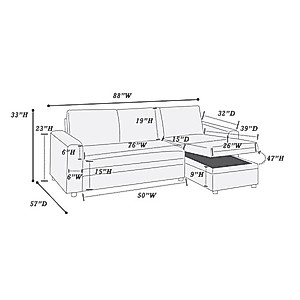APAINI Convertible Sectional Sofa Ash Black Pull Out Bed Couch Storage Chaise Reversible Living Room Furniture Lounge (Color : E, Size : As Shown)