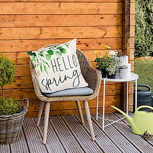 YGEOMER 18x18 Spring Pillow Covers, Set of 4 Pillow Covers, Spring Summer Farmhouse Outdoor Pillow Covers Green Garden Linen Cushion Case for Home Decor