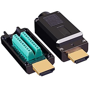 Jienk 2Pack HDMI Solderless Adapter, Gold Plated Plug Signals Terminal Breakout Board Connector with Metal Shell