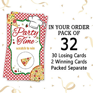 REWIDPARTY Pizza Party Scratch Off Game Cards（32 PCS） Wedding Bridal Baby Shower Scratch Off Cards Activity for Christmas Thanksgiving Raffle Tickets Family Holiday Games Supplies for Kids Adults