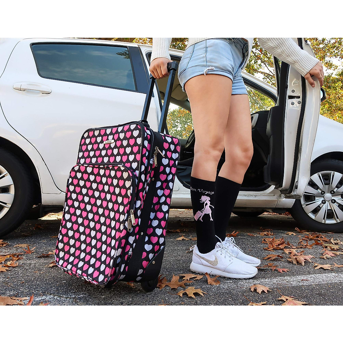 Compression Socks for Men and Women, 20-30 mmHG, Graduated Compression for Flight, Travel, Sports, Pregnancy, Running (Black-Pink, XL)