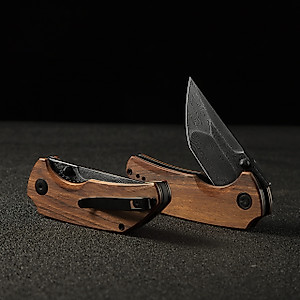 CIVIVI Thug 2 Pocket Knife for EDC, Matthew Christensen 2.69inch Damascus Blade Cuibourtia Wood Handle with Thumb Stud and Reversible Pocket Clip, Folding Knife for Utility Hiking Camping Fishing Work Outdoor C20028C-DS1