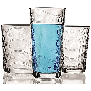 Circleware Cosmo Huge 12-Piece Glassware Set of Highball Tumbler Drinking Glasses and Whiskey Cups for Water, Beer, Juice, Ice Tea Beverages, 6-15.75 oz & 6-12.5 oz, Parade