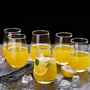 Ecentaur Water Glasses Set of 6 Highball Drink Glasses Juice Glasses Base Glassware for Wine Beer Whiskey Cocktails Beverage Drinking Tall Tumbler