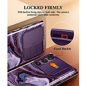 GVIEWIN Designed for Samsung Galaxy S22 Ultra Case with Slide Camera Cover, [Military Grade Drop Protection] Marble Slim Fit Shockproof Protective Phone Case for S22 Ultra 5G 6.8" 2022(Quicksand)