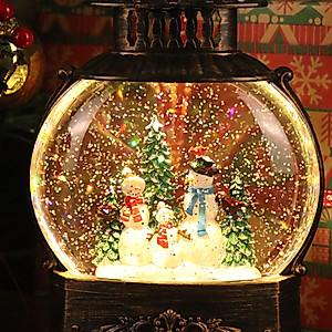 Wondise Lighted Christamas Snow Globe Lantern with Timer, 11.2 Inch USB Plug-in & Battery Operated Spinning Water Glitters Lighted Singing Snow Globe(Snowman)