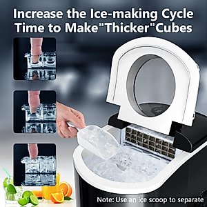 Ice Maker Machine for Countertop - Portable Ice Cube Maker delivers 24 Ice Cubes in 15 Min, 33Lbs/24H, Self-Cleaning, Ice Scoop & Basket, LCD Display, Visible Window, for Home Use/Party/Camping, Black