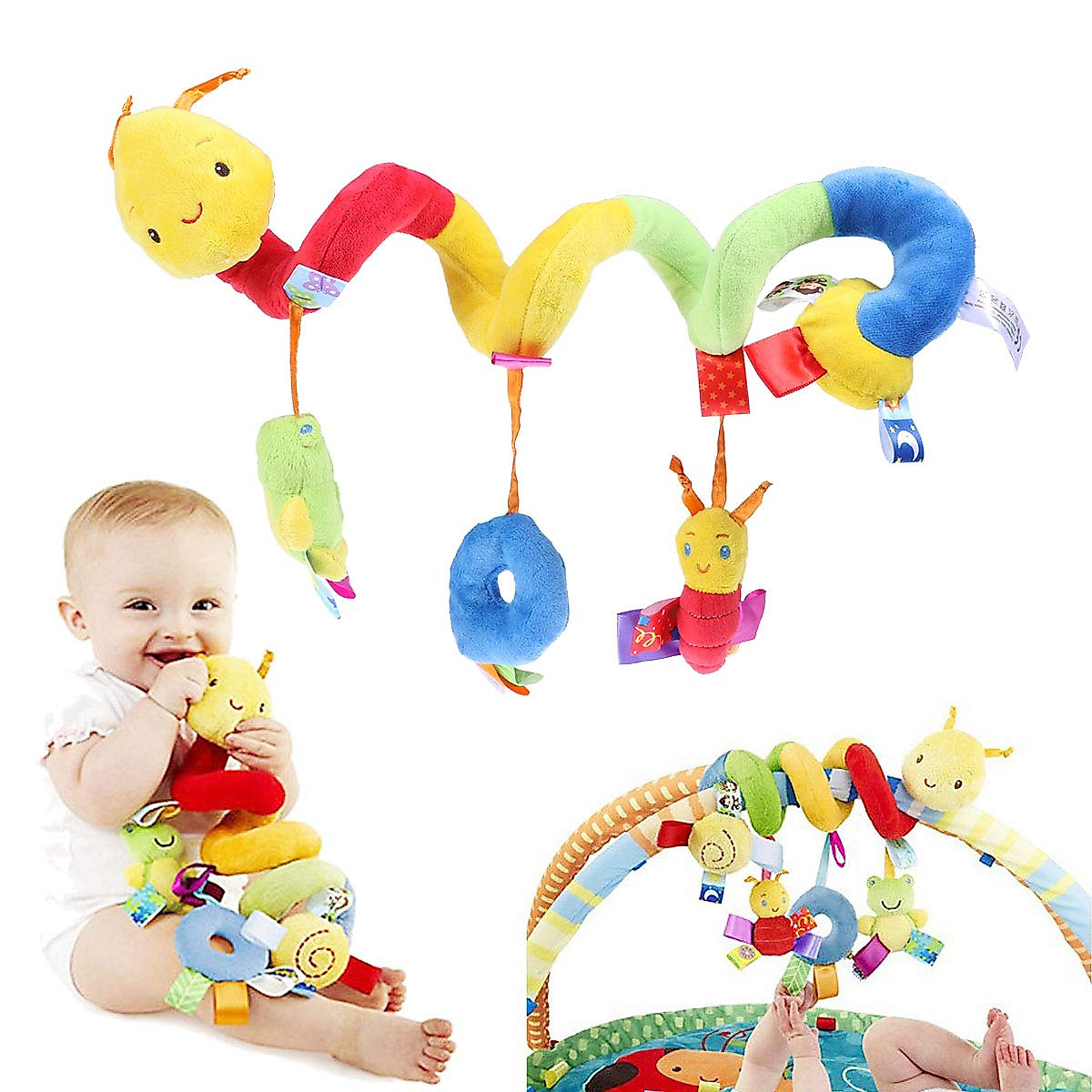 Uonlytech Baby Crib Hanging Rattles Toys, Car Seat Toy Hanging Rattles Spiral Stroller Crib Cot Toy Spiral Toy Pram Hanging for Babies Boys and Girls
