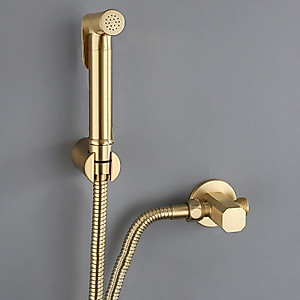 Handheld Bidet Sprayer for Toilet, Brushed Gold Brass Bathroom Cloth Diaper Sprayer Set with Angle Valve, Wall Mounted Toilet Bidet Sprayer Kit for Feminine Hygiene, Bathing Pets