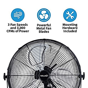 NewAir 20” Outdoor High Velocity Wall Mounted Fan with 3 Fan Speeds and Adjustable Tilt Head, NIF20WBK00