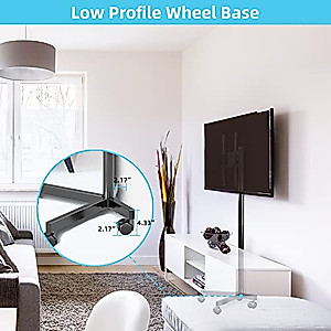 Mobile TV Carts on Wheels for 21-60 Inch Flat/Curved Panel Screens TVs - Height Adjustable Floor Trolley Stand with Shelf Holds up to 77lbs - Max VESA 400x400mm