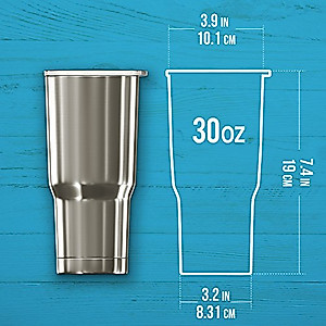 BluePeak Double Wall Vacuum Stainless Steel Insulated Tumblers Set, 2-Pack - Includes 2 Sipping Lids, 2 Spill-Proof Sliding Lids, 2 Straws, 1 Cleaning Brush & Gift Box (30 oz, Silver)