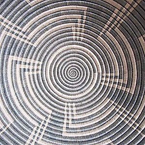 16" X-Large African Basket- Malindi/Rwanda Basket/Woven Bowl/Sisal & Sweetgrass Basket/Blue-Gray, White