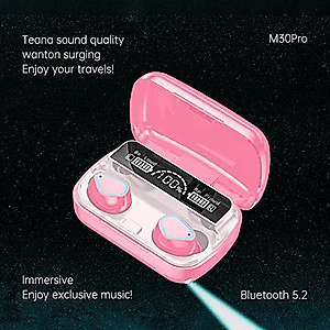 Sport Bluetooth 5.2 Earbuds,Wireless Earphones in-Ear with Microphone, Stereophones HiFi Stereo Sound Intelligent Noise Reduction, Headset with Wireless Dual Core Fast Charging Case (Pink)