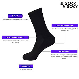 1SOCK2SOCK 6 Pack Athletic Performance Crew Socks For Men and Women - Soft Cotton Blend with Moisture Wicking - Arch Support