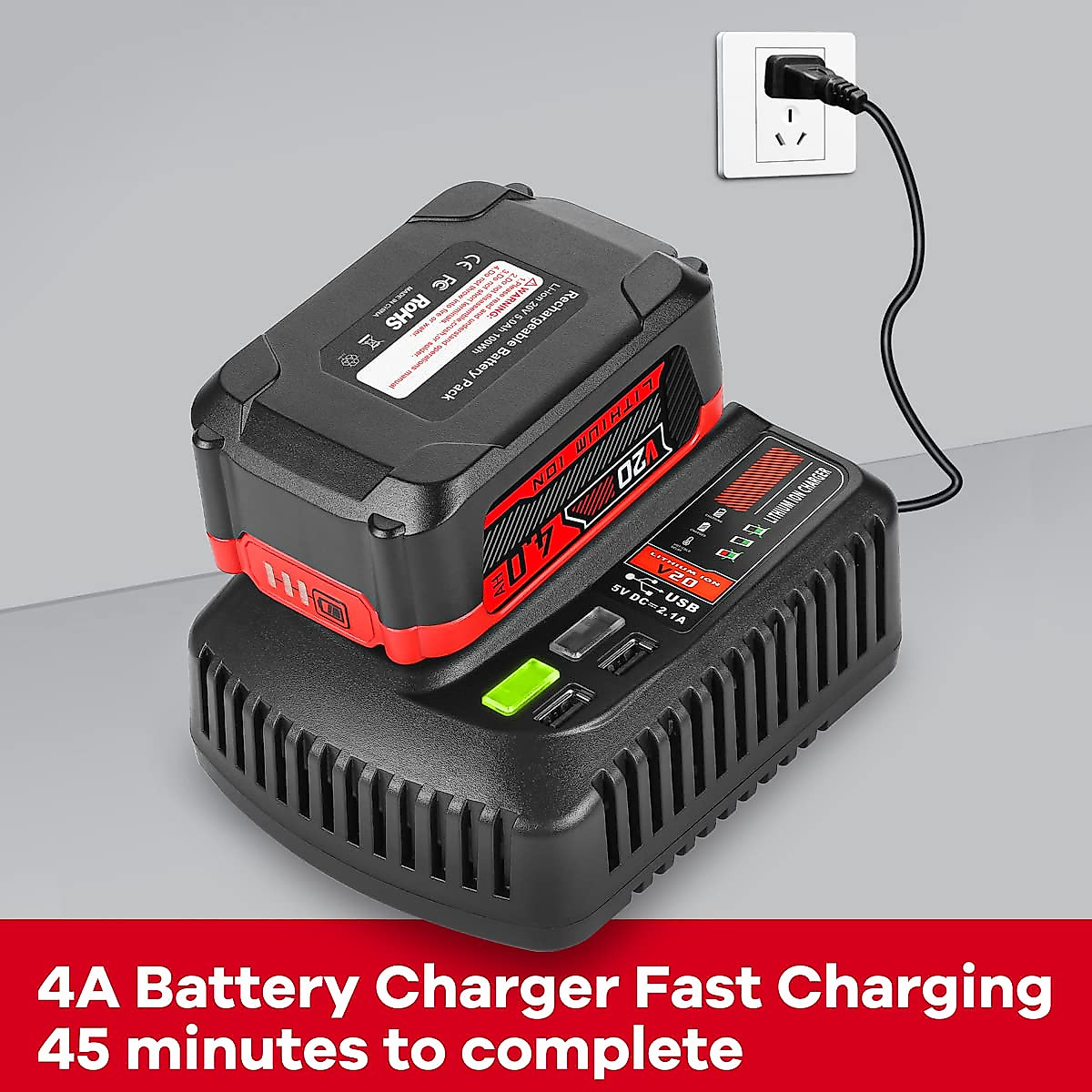 20V Fast Charger CMCB104 for Craftsman V20 Lithium Battery CMCB204 CMCB202 CMCB201 CMCB209 CMCB205 CMCB100 CMCB101 Replacement for Craftsman 20V Battery Charger