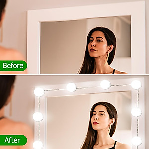 AIBOO LED Vanity Mirror Lights Kit, Stick on Dimmable Makeup Lights, 12V Mirror Lighting Strip Fixture for Vanity Dressing Table, Bedroom Wall Lights,CRI>90 (4000K Natural White,10 Bulbs)