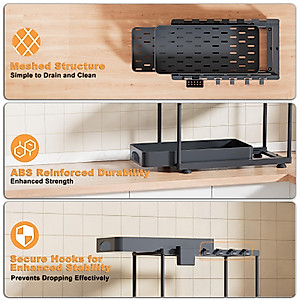 COYACOOL 2 Pack Double Sliding Under Sink Organizers and Storage, 2 Tier Bathroom Cabinet Organizer with 2 Hanging Cup & 8 Hooks, Multi-Purpose Under Sink Storage Rack for Bathroom, Black