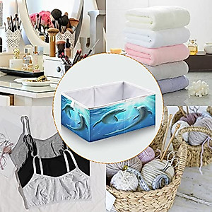 Kigai Dolphins Cube Storage Bins - 11x11x11 in Large Foldable Cubes Organizer Storage Basket for Home Office, Nursery, Shelf, Closet